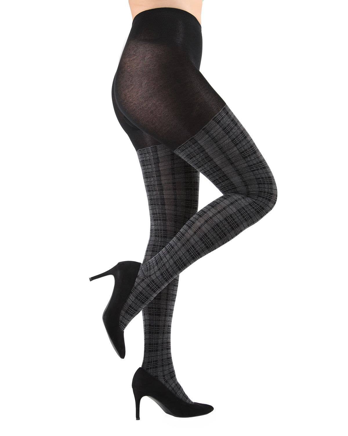 MTF05384 MeMoi Faded Plaid Sweater Tights | Threads & Legs