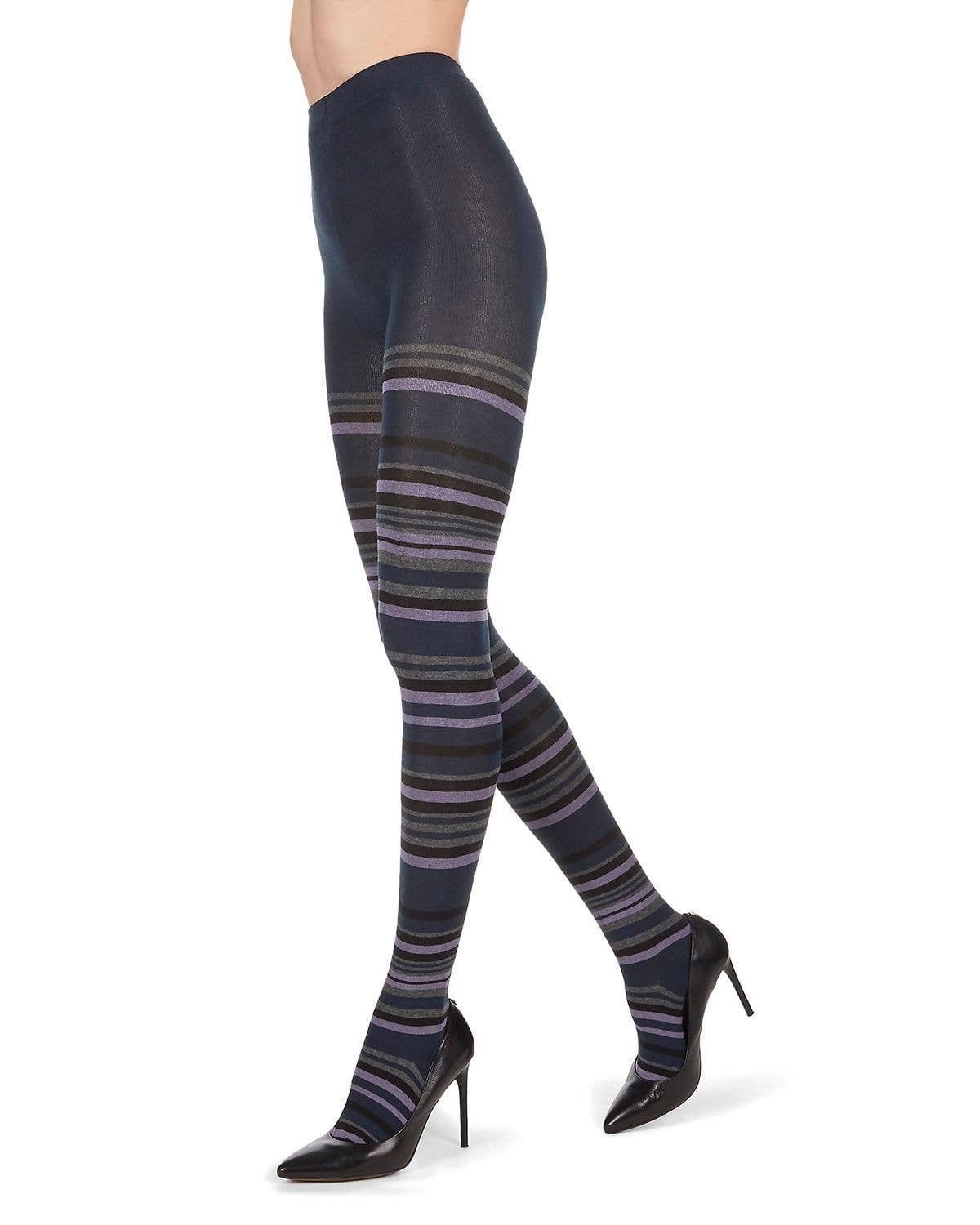 MO-390 Multi Tonal- Striped Sweater Tights-Navy Blazer | Threads & Legs